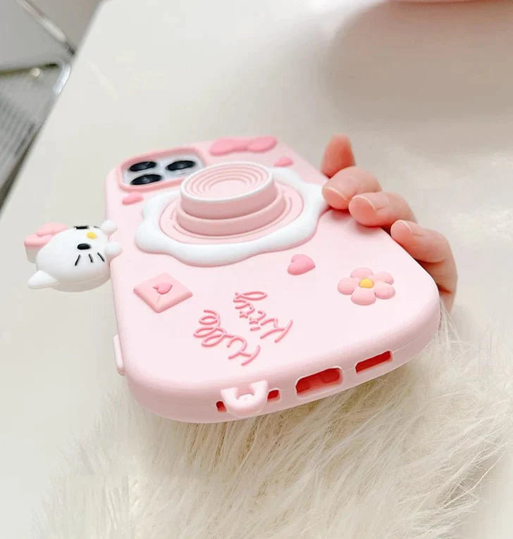 iPhone 3D Cute Kitty Silicone Case With Sling Strap – Leathon