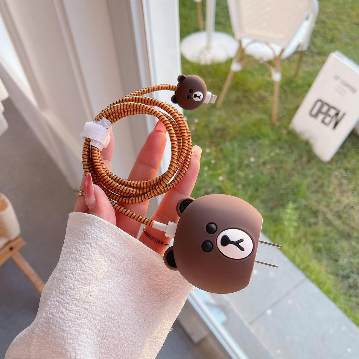 Cute Brown Panda Theme Silicone Cable Protector and Adapter Case For i ...