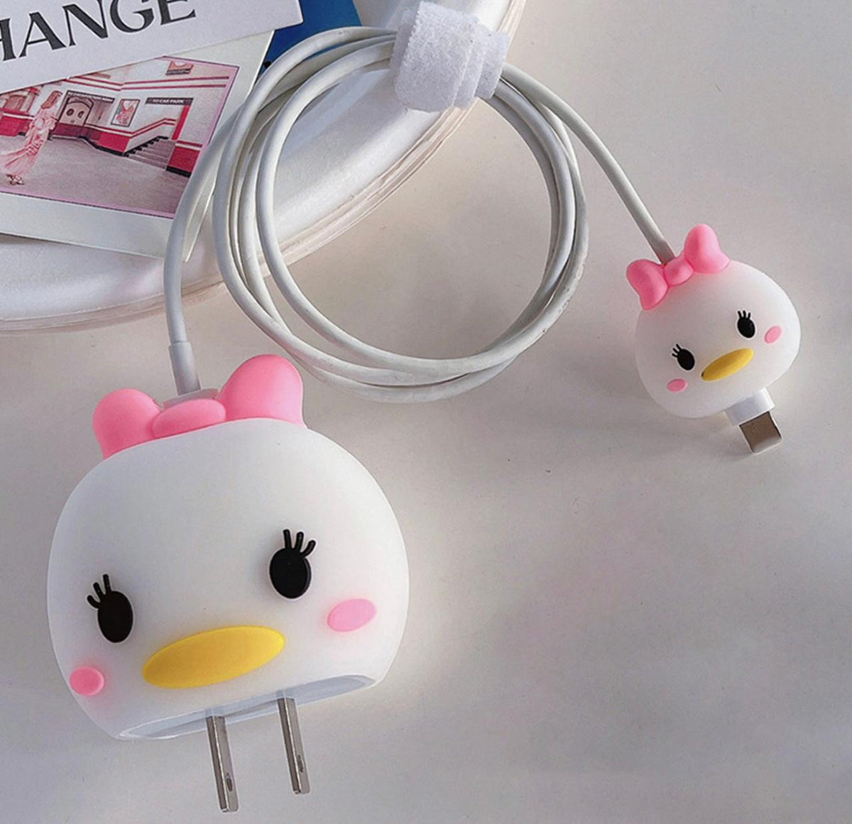 Cute Girly Duck Theme Silicone Cable Protector and Adapter Case For iP ...